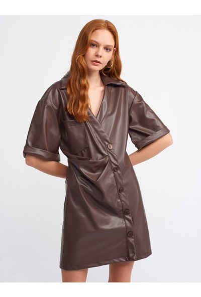 Dilvin 9129 Deri Elbise-Kahve Dilvin 9129 Deri Elbise-Kahve