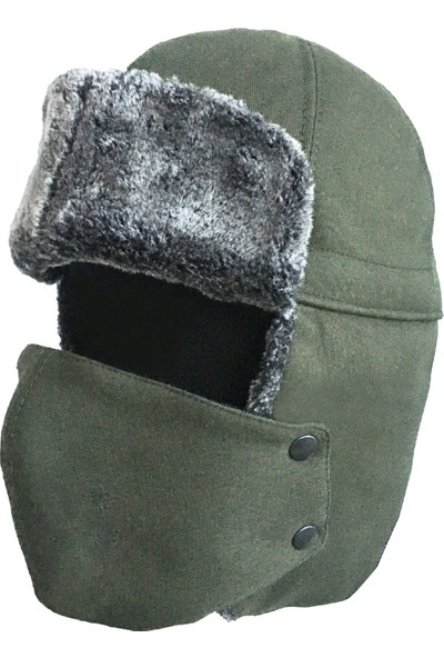 Shark Anatolia Çıkarılabilir Maskeli Pilot Kürklü Şapka Yeşil