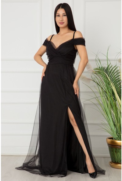 Kalopya Madonna Yaka Yırtmaçlı Uzun Abiye Elbise 13351 Kalopya Madonna Yaka Yırtmaçlı Uzun Abiye Elbise 13351