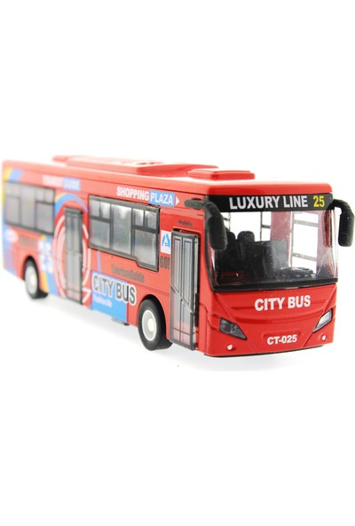 Mega Çek Bırak Metal Kırmızı Turist Otobüsü Sesli ve Işıklı