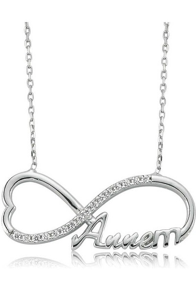 Silver Gümüş Annem Yazılı Sonsuzluk Bayan Kolye