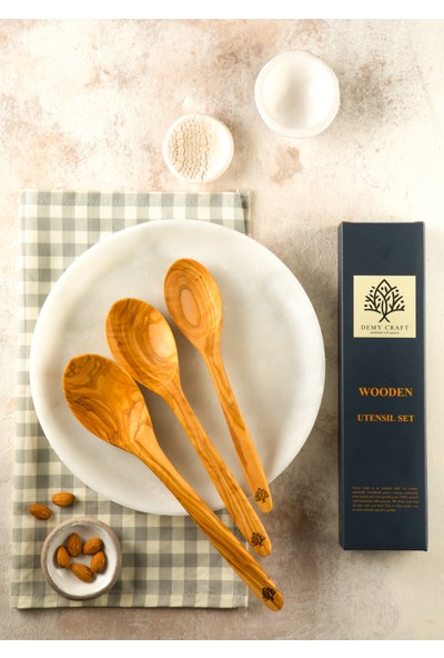 Demy Craft Zeytin Ağacı El Yapımı Büyük Boy 3 Parça Kaşık Seti Demy Craft Zeytin Ağacı El Yapımı Büyük Boy 3 Parça Kaşık Seti