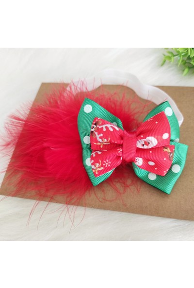 Pukka Toka Yılbaşı Tüylü Kırmızı Yeşil Kız Çocuk Saç Aksesuar