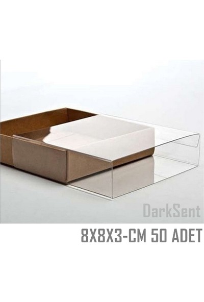 Darksent 8X8X3 cm Kraft Asetat Kapaklı Kutu - 50 Adet