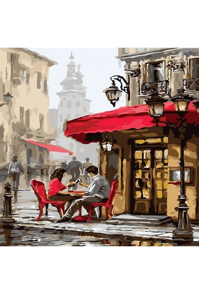 Anl Company Canvas Köşedeki Kahveci Sayılarla Boyama Seti Kasnaklı 70 x 90 cm