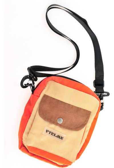 Vatkalimon Krem - Kahverengi - Turuncu askılı omuz çantası