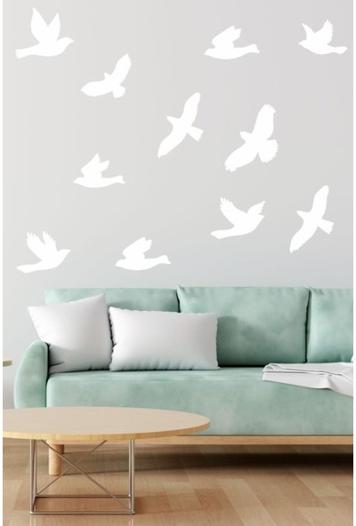 Hediyepostası Uçan Kuşlar Dekoratif Duvar Sticker Kuş Sürüsü Beyaz (22 Adet)
