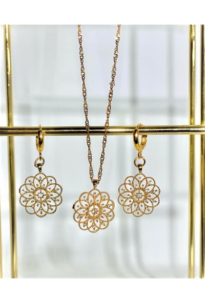 Soiestore Zirkon Taşlı Yaşam Hayat Çiçeği Altın Kaplama Kolye Küpe Set Soiestore Zirkon Taşlı Yaşam Hayat Çiçeği Altın Kaplama Kolye Küpe Set