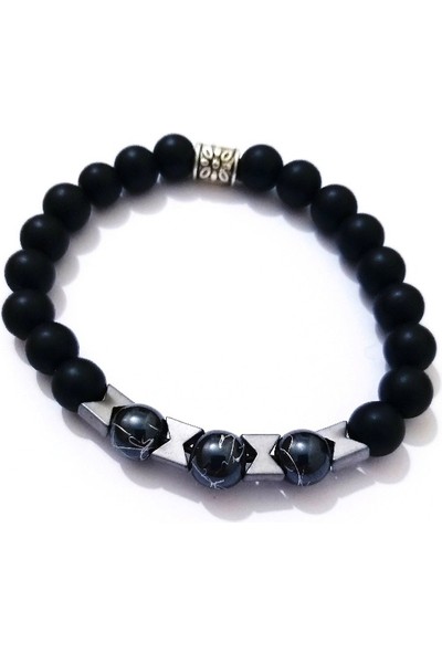 Funny Takı Fiyonk Şeklinde Mat Gri Hematit Taşlı Unisex Bileklik