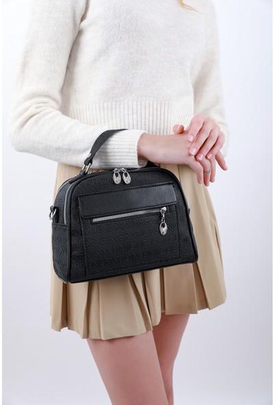 Madamra Siyah Kadın Desenli D Model Çanta