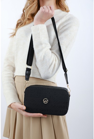 Madamra Siyah Kadın Desenli Kutu Çanta