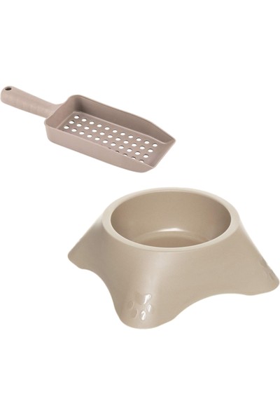 Evgaraj Kedi Mama Su Kabı Xl 0,7l + Kum Temizleme Küreği Kahverengi