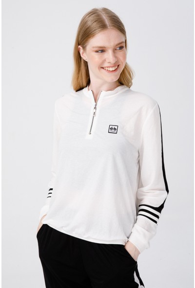 On Kolları Şeritli Dik Yaka Eşofman Üstü