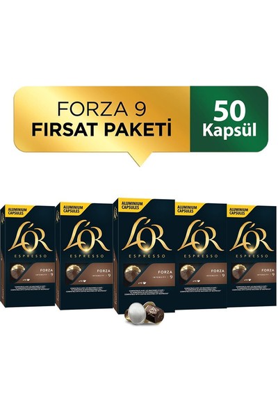 L'or - Forza - Intensity 9 - Nespresso Uyumlu Kapsül Kahve Fırsat Paketi 10 x 5 Paket (50 Adet) L'or - Forza - Intensity 9 - Nespresso Uyumlu Kapsül Kahve Fırsat Paketi 10 x 5 Paket (50 Adet)