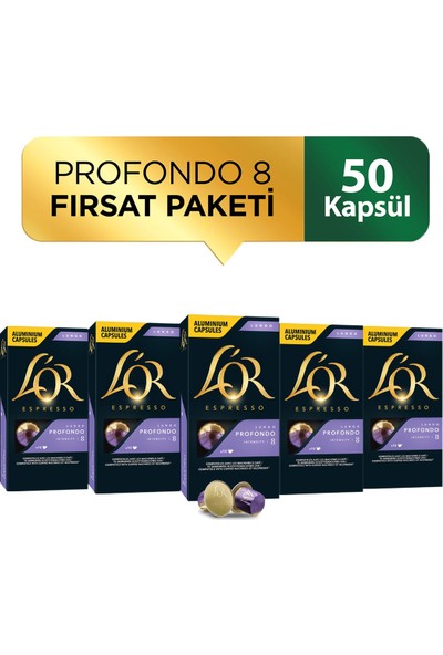 L'or L'or-Lungo Profondo-Intensity 8-Nespresso Uyumlu Kapsül Kahve Fırsat Paketi 10 x 5 Paket (50 Adet) L'or L'or-Lungo Profondo-Intensity 8-Nespresso Uyumlu Kapsül Kahve Fırsat Paketi 10 x 5 Paket (50 Adet)