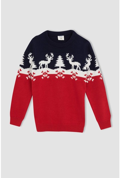 DeFacto Erkek Çocuk Regular Fit Bisiklet Yaka Yılbaşı Temalı Kazak W0115A621WN DeFacto Erkek Çocuk Regular Fit Bisiklet Yaka Yılbaşı Temalı Kazak W0115A621WN