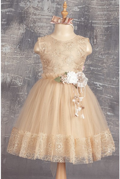 Tivido Çiçek Dantel Kız Çocuk Abiye Elbise Taçlı