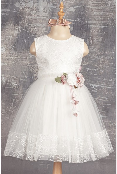 Tivido Çiçek Dantel Kız Çocuk Abiye Elbise Taçlı