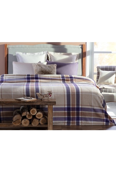 Madame Coco Antonin Çift Kişilik Welsoft Baskılı Battaniye - Bej / Mor