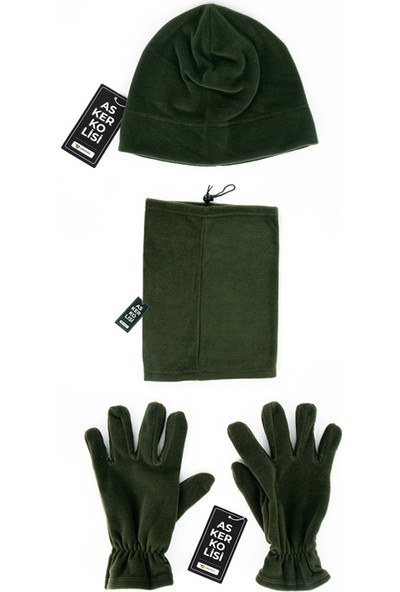 Asker Kolisi Askeri Polar Bere Boyunluk Eldiven Takımı Haki Yeşil