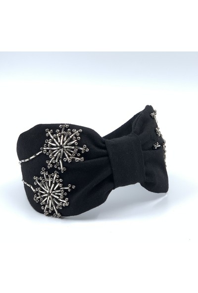 Zelice Karahindiba Taş ve Boncuk Işlemeli Siyah Taç