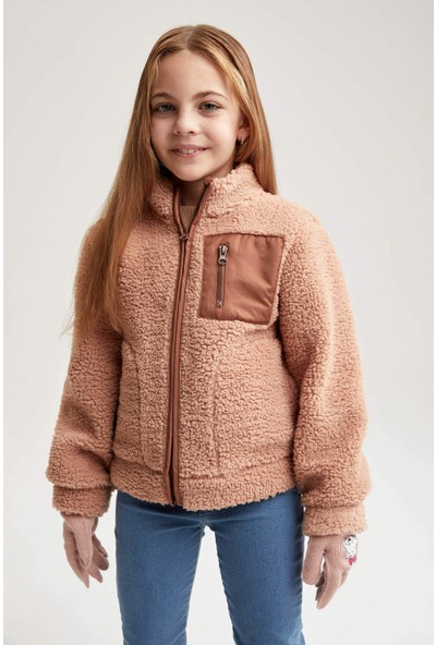 DeFacto Defacto Fit Kız Çocuk Dik Yaka Fermuarlı Pelüş Isı Yalıtımlı Warmtech Hırka V1396A621WN