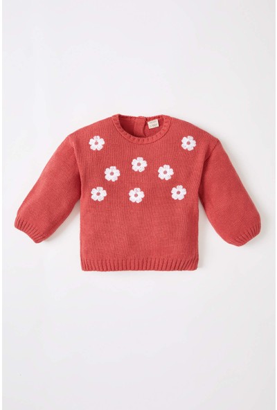 DeFacto Kız Bebek Regular Fit Çiçek Desenli Bisiklet Yaka Kazak U7313A221WN