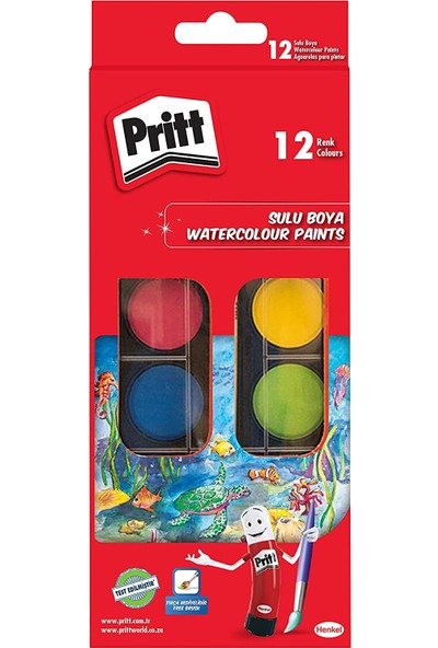 Pritt 12' li Suluboya - Büyük Tablet + Fırça Hediyeli Pritt 12' li Suluboya - Büyük Tablet + Fırça Hediyeli