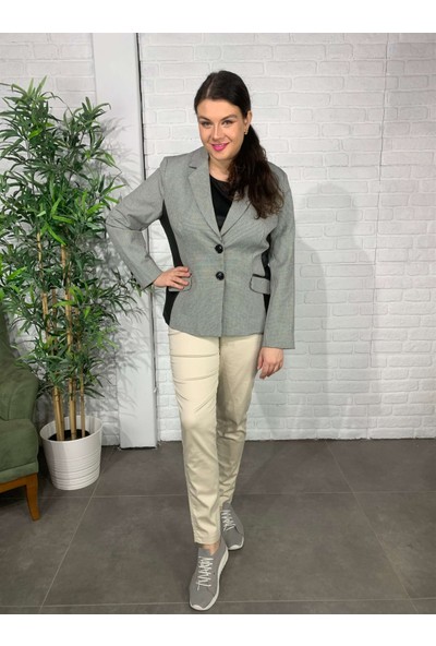 Roxxlen Kadın Gri Büyük Beden Klasik Ceket - 5070