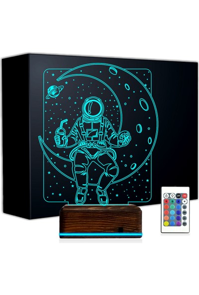 Tahta Moda 3D Lamba 16 Renk Kumandalı Astronot Uzay Ay Gezegen Tasarım Tahta Moda 3D Lamba 16 Renk Kumandalı Astronot Uzay Ay Gezegen Tasarım