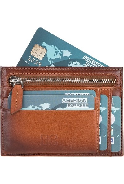 Bouletta Zip Deri Kadın Fermuarlı Kartlık RST2EF Taba