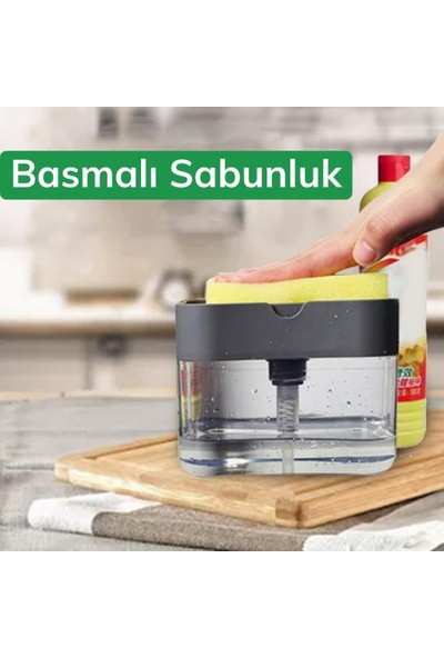 Ikisi Bir Arada  basmalı Pratik Sıvı Sabunluk Pompası ve Bulaşık Yıkama Süngeri Haznesi