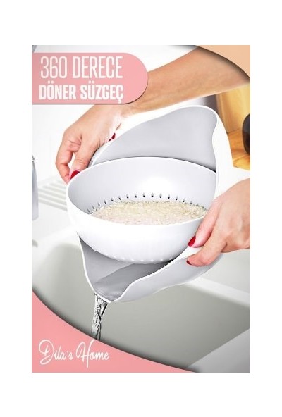 Lira 360 Derece Dönebilir Pirinç Yıkama ve Makarna Süzgeci Çift Haznel