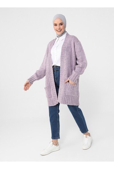 Refka Cep Detaylı Triko Hırka - Lila - Refka Casual