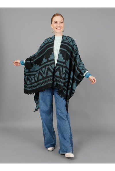 Mervin Şal Nisa Desen Panço - Turkuaz - Mervin Şal