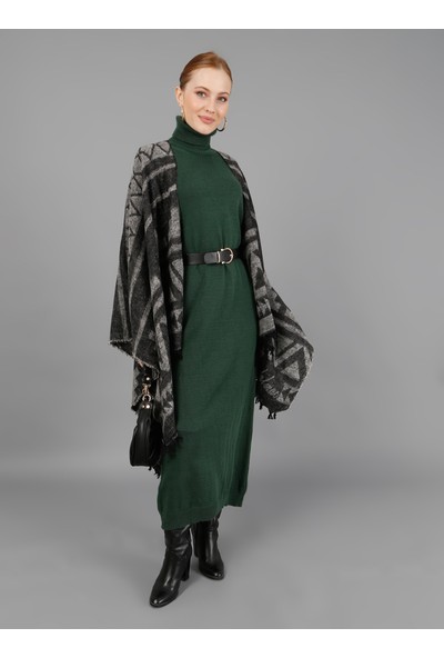 Mervin Şal Nisa Desen Panço - Siyah Beyaz - Mervin Şal