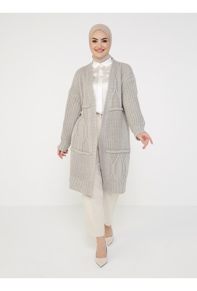Tavin Örgülü Triko Hırka - Gri - Tavin Tavin Örgülü Triko Hırka - Gri - Tavin