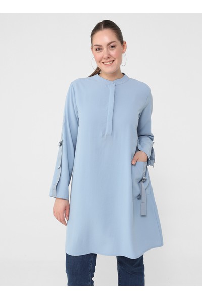 Alia Büyük Beden Yakası Gizli Düğmeli Tunik - Atlas - Alia