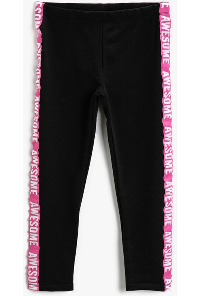 Koton Slogan Baskılı Şeritli Tayt