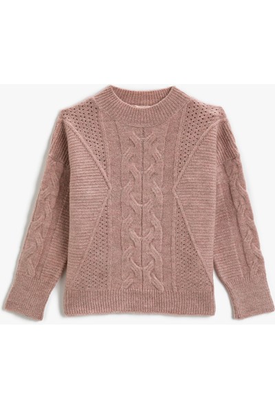 Koton Kız Çocuk Triko Uzun Kollu Kazak Dokulu Bisiklet Yaka