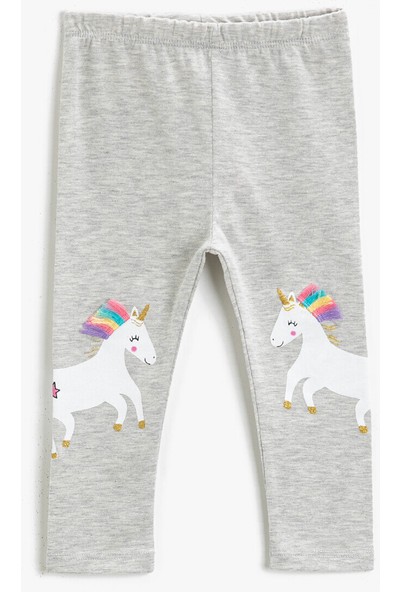 Koton Kız Bebek Unicorn Baskılı Beli Lastikli Tayt