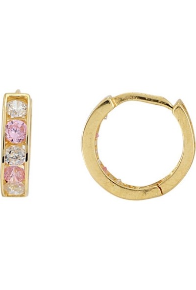 Yusuf Kuyumculuk Pembe - Beyaz Taşlı Altın Çocuk Küpesi