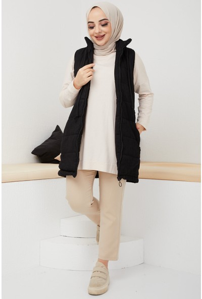 İmaj Butik Içi Dolgulu Kadife Yelek/siyah
