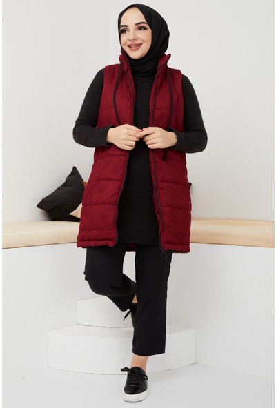 İmaj Butik Içi Dolgulu Kadife Yelek/bordo