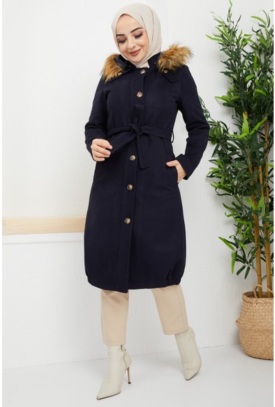 İmaj Butik Önden Düğme Detaylı Kaşe Kaban/lacivert İmaj Butik Önden Düğme Detaylı Kaşe Kaban/lacivert
