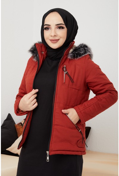 İmaj Butik Kapşon Detaylı Içi Dolgulu Gabardin Mont/kiremit İmaj Butik Kapşon Detaylı Içi Dolgulu Gabardin Mont/kiremit