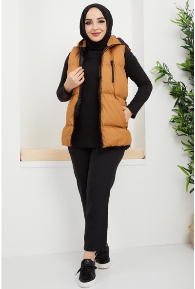 İmaj Butik Önü Fermuar Detaylı Şişme Yelek/taba