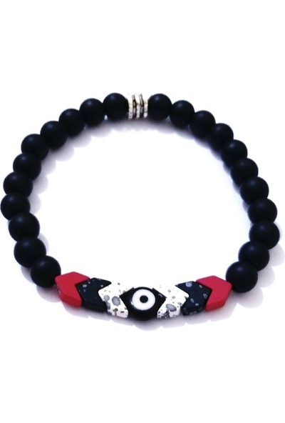 Funny Takı Ok Şeklinde Hematit Taşlı Siyah Nazar Boncuklu Unisex Bileklik