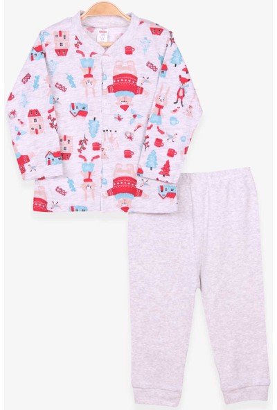Breeze Erkek Bebek Pijama Takımı Yılbaşı Temalı Gri Melanj (4 Ay-1 Yaş)
