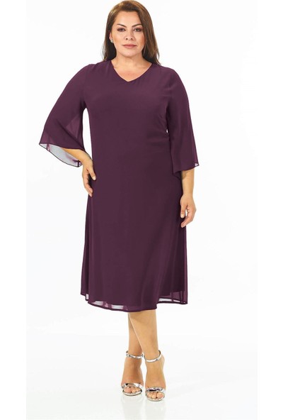 Lilas Xxl Büyük Beden Koyu Mürdüm Renkli Şifon Elbise Lilas Xxl Büyük Beden Koyu Mürdüm Renkli Şifon Elbise